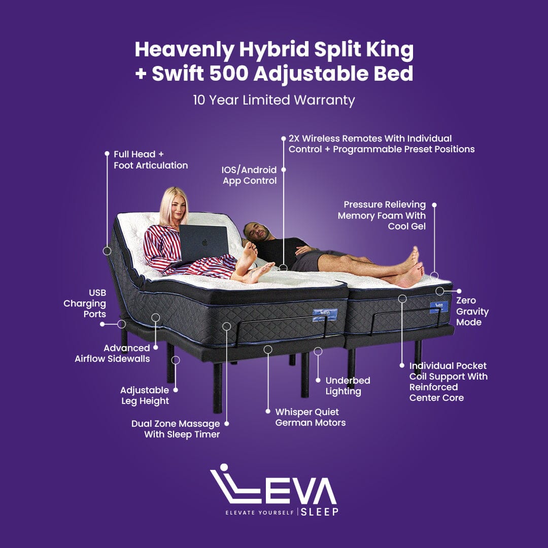 Hot Buy - Heavenly Hybrid Split King Adjustable Bed – Leva Sleep
